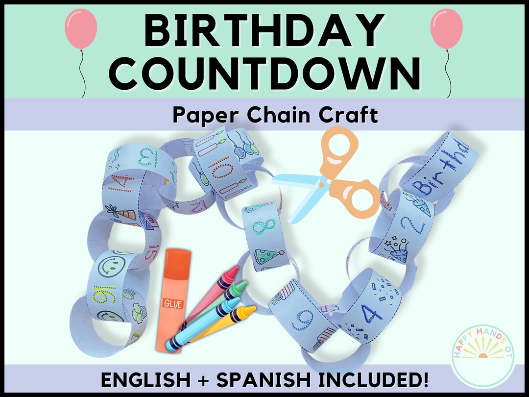 Spanish and English Birthday Countdown Paper Chain Craft Feliz ...