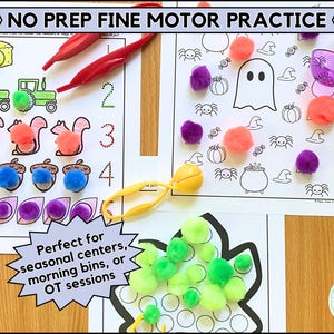 Fall Pom Pom Fine Motor Worksheets Halloween Preschool Centers Autumn ...