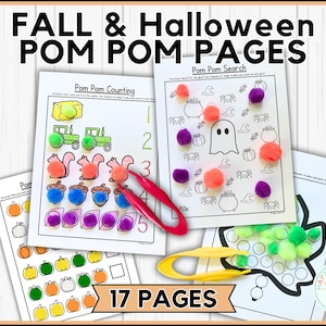 Fall Pom Pom Fine Motor Worksheets Halloween Preschool Centers Autumn ...