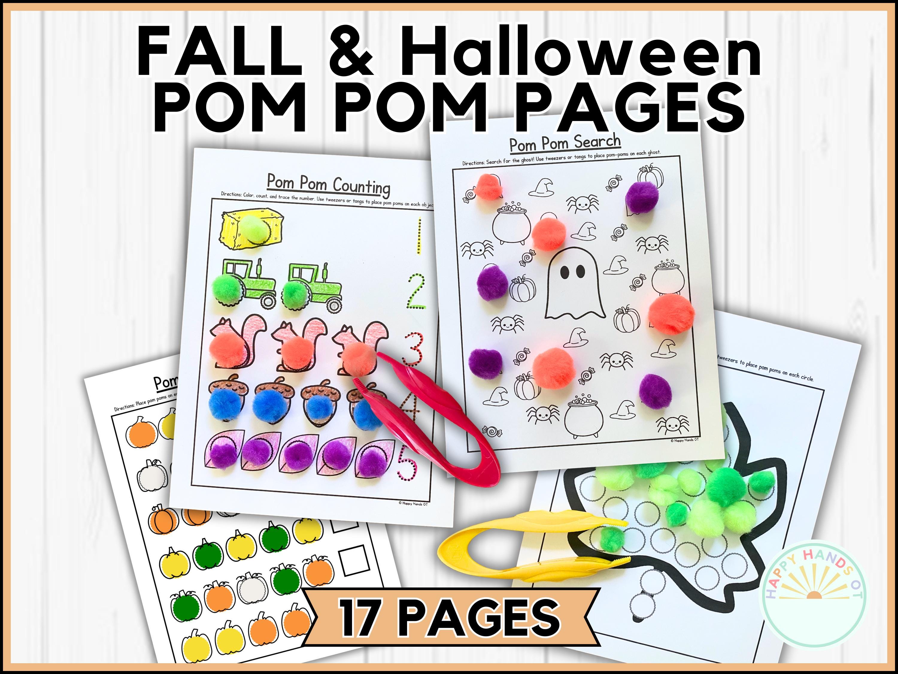 Fall Pom Pom Fine Motor Worksheets Halloween Preschool Centers Autumn ...
