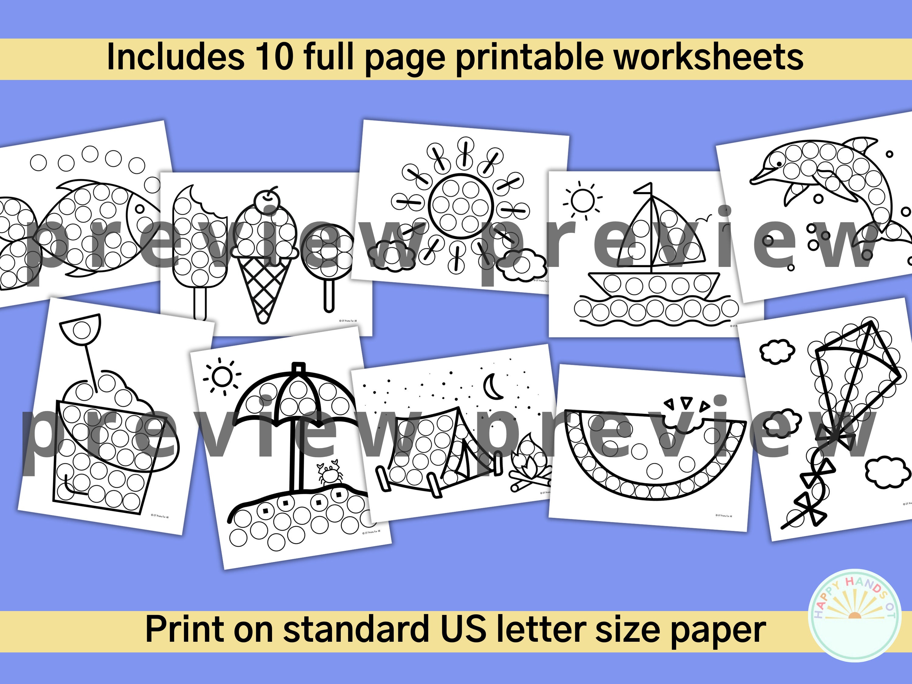 Summer Dot Art Printable Preschool Summer Worksheets for Kids Summer ...