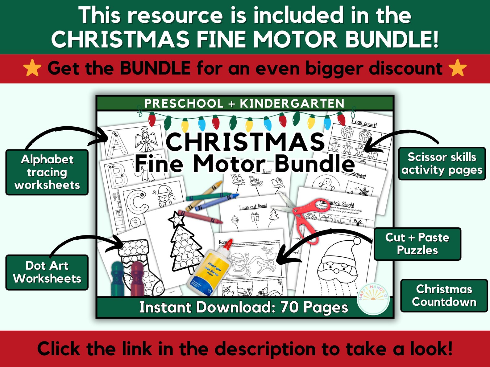 Christmas Printable Scissor Skill Kids Cut and Glue Preschool ...