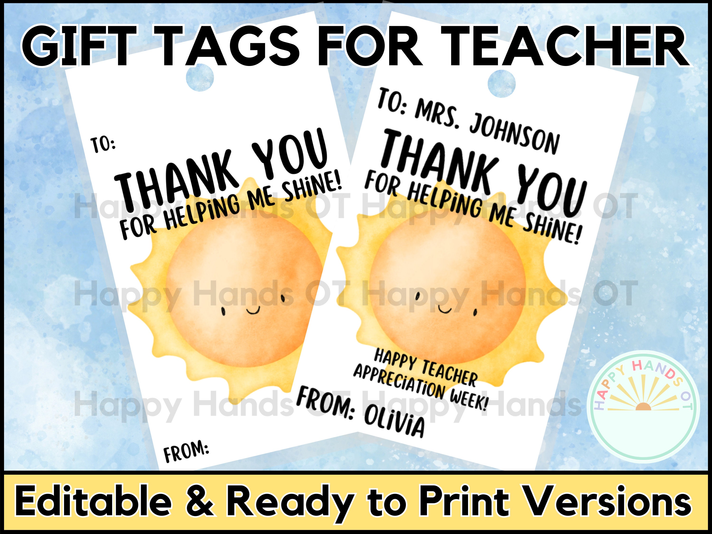 EDITABLE Gift Tags for Teacher Appreciation Printable Instant Download ...