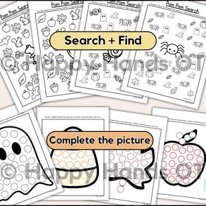 Fall Pom Pom Fine Motor Worksheets Halloween Preschool Centers Autumn ...