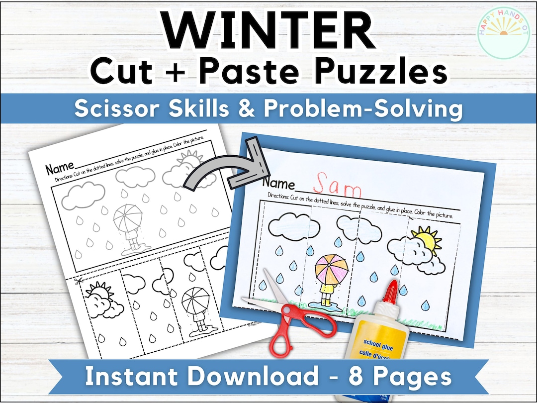 Winter Cut and Paste Worksheets Scissor Skills Winter Preschool ...