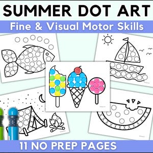 Summer Dot Art Printable Preschool Summer Worksheets for Kids Summer ...