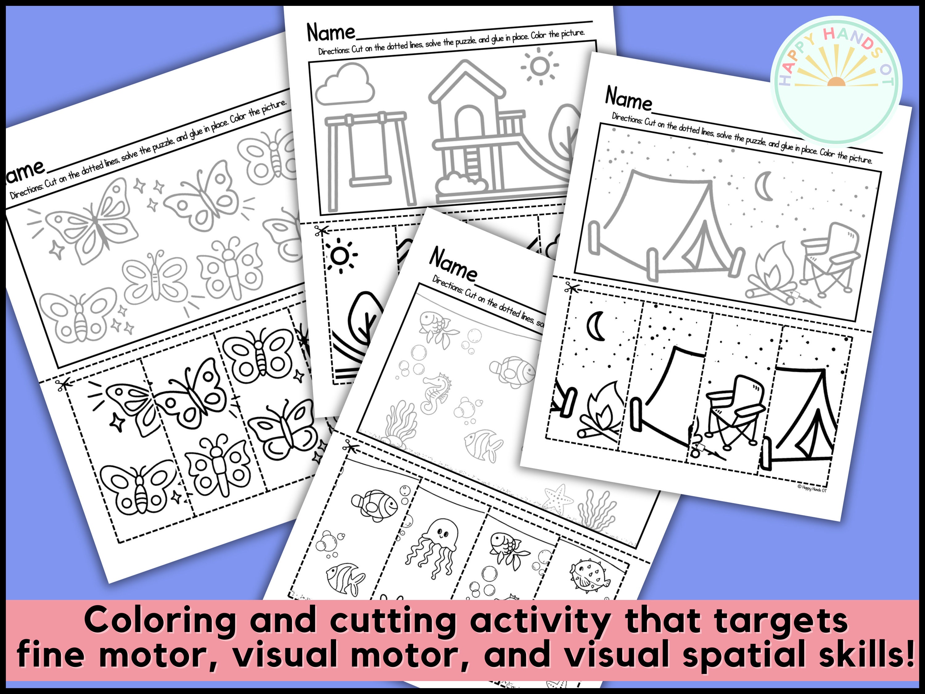 Summer Cut Paste Puzzle Scissor Skill Preschool Worksheets for Kids Pre ...