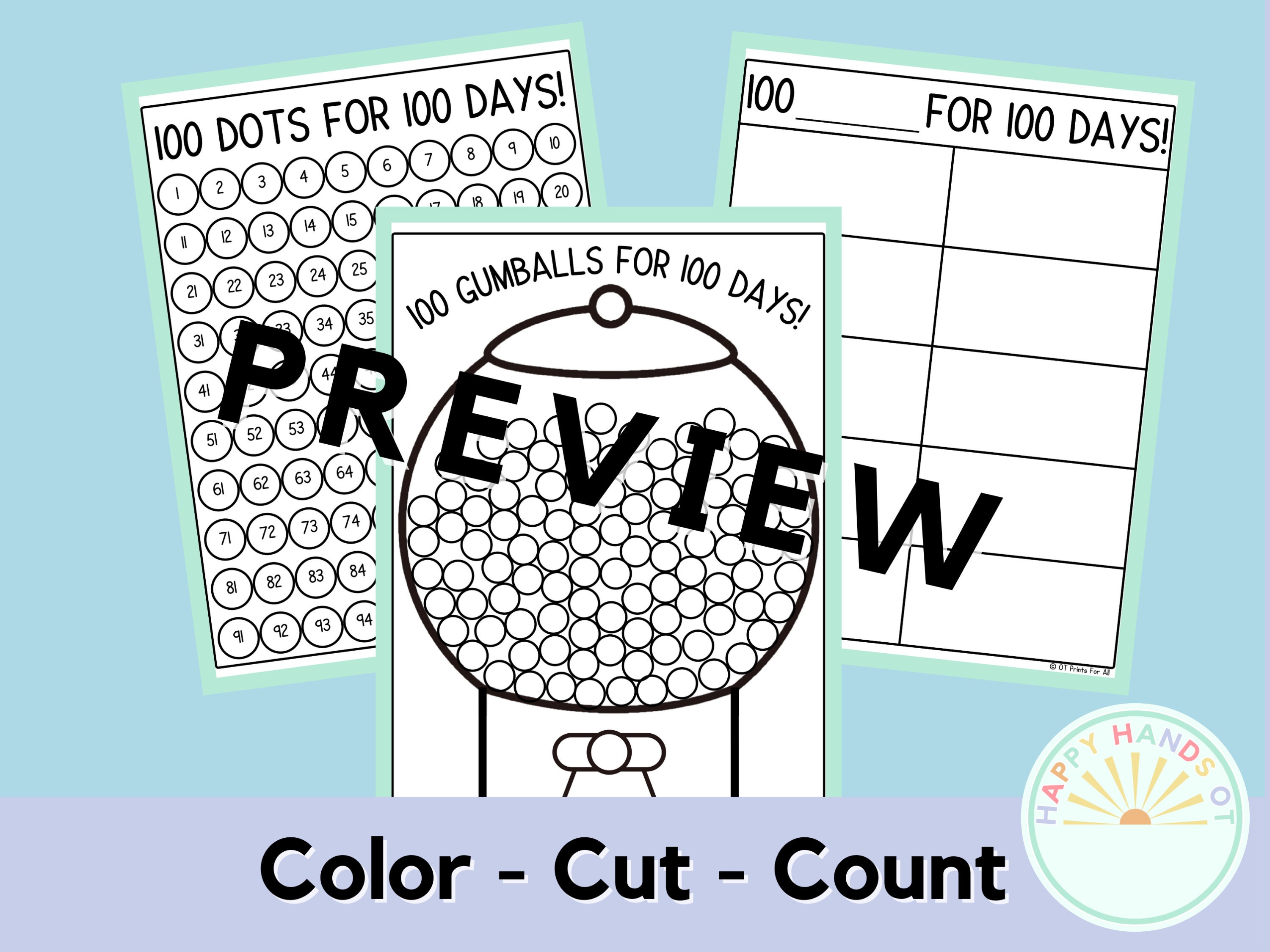 100th Day of School Gumball Craft 100 Days Celebration Printable ...