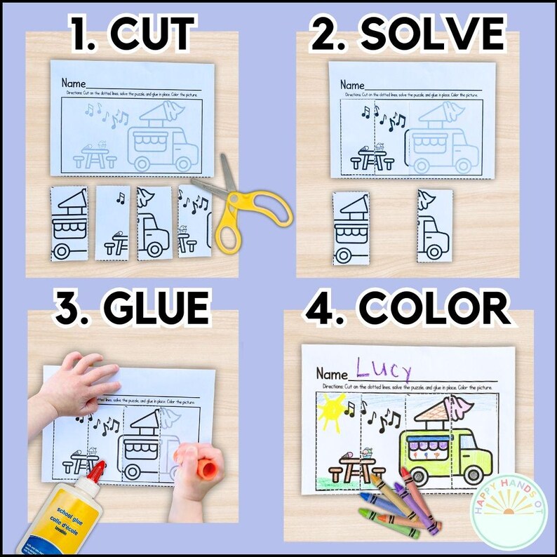 Summer Cut + Paste Puzzle Scissor Skill Preschool Worksheets for Kids ...