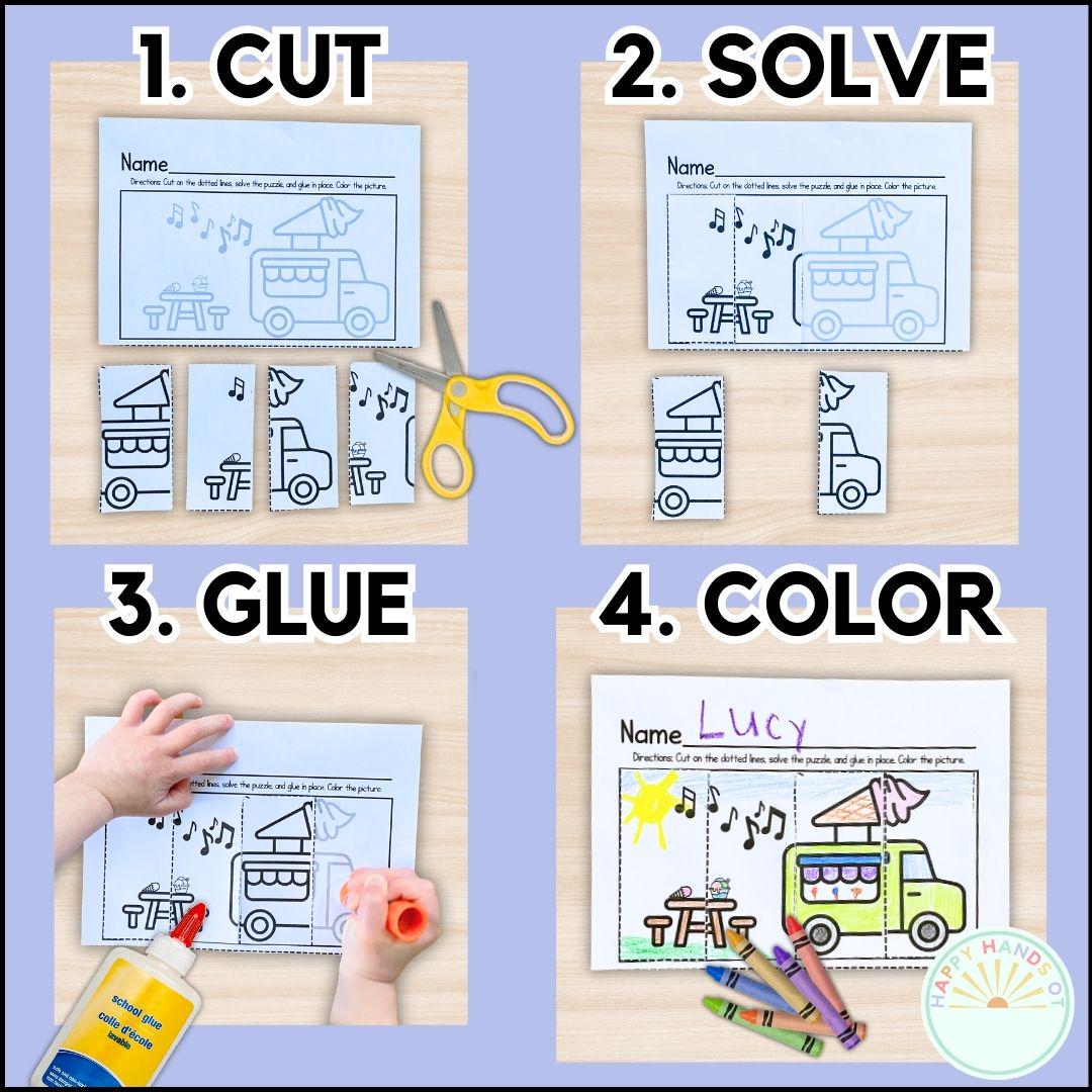 Summer Cut + Paste Puzzle Scissor Skill Preschool Worksheets for Kids ...