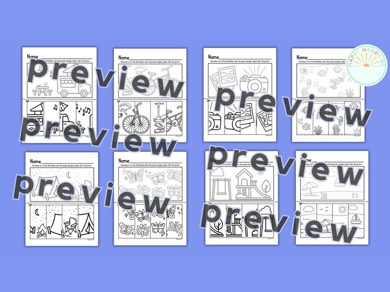 Summer Cut + Paste Puzzle Scissor Skill Preschool Worksheets for Kids ...