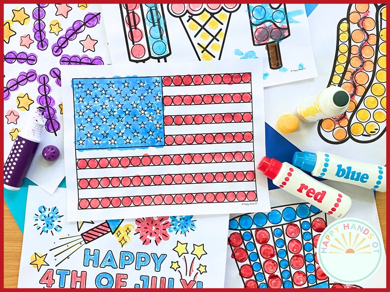 4th of July Coloring Prek Worksheets for Kids Dot Marker Toddler Flag ...