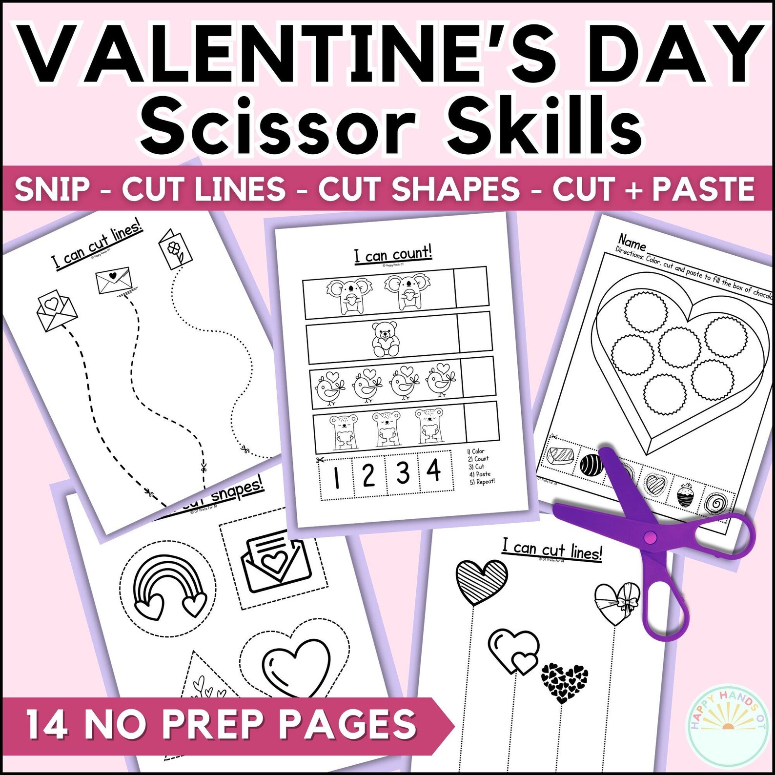Valentines Day Preschool Worksheets for Kids Scissor Skill Winter ...