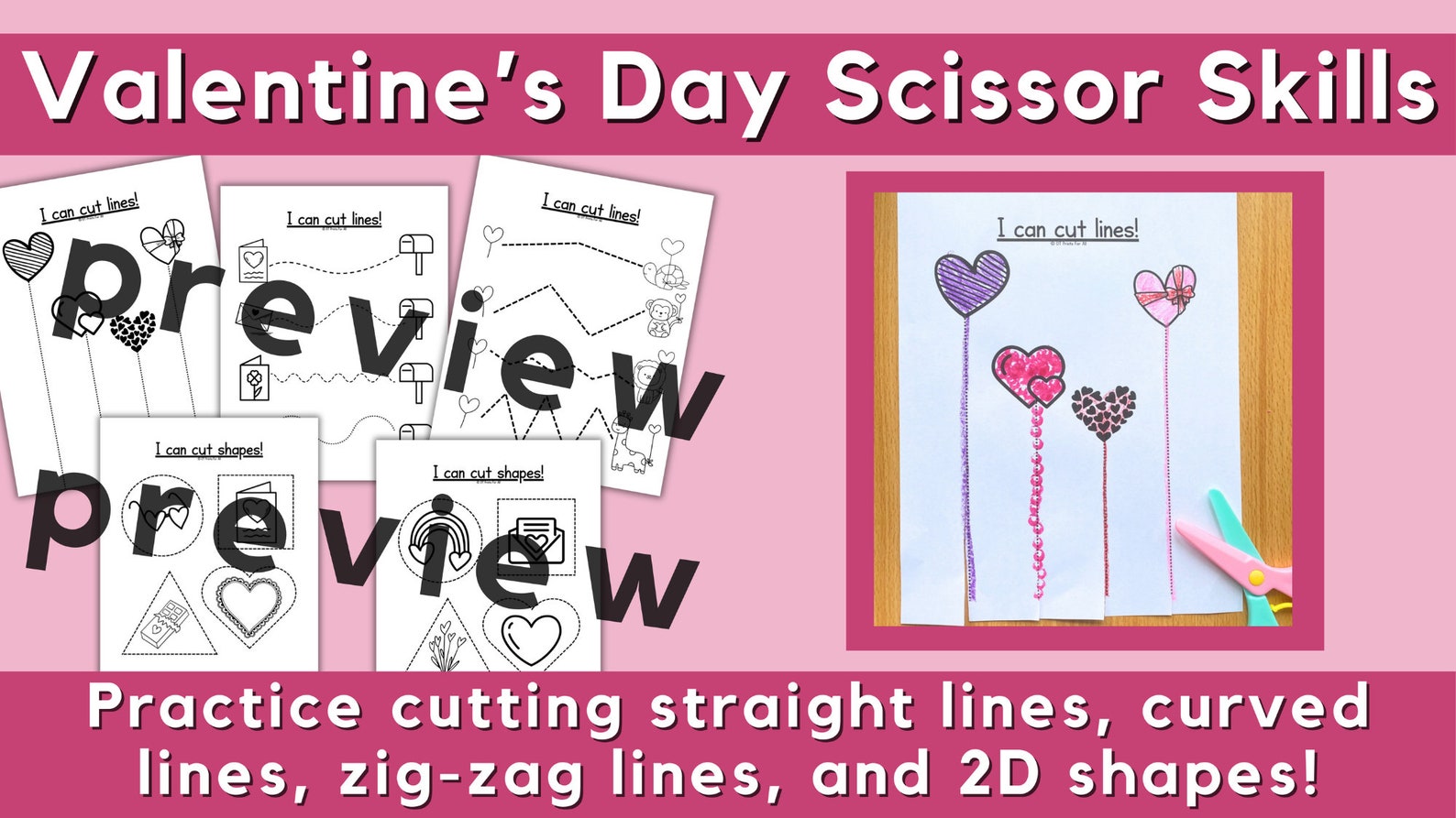 Valentines Day Preschool Worksheets for Kids Scissor Skill Winter ...