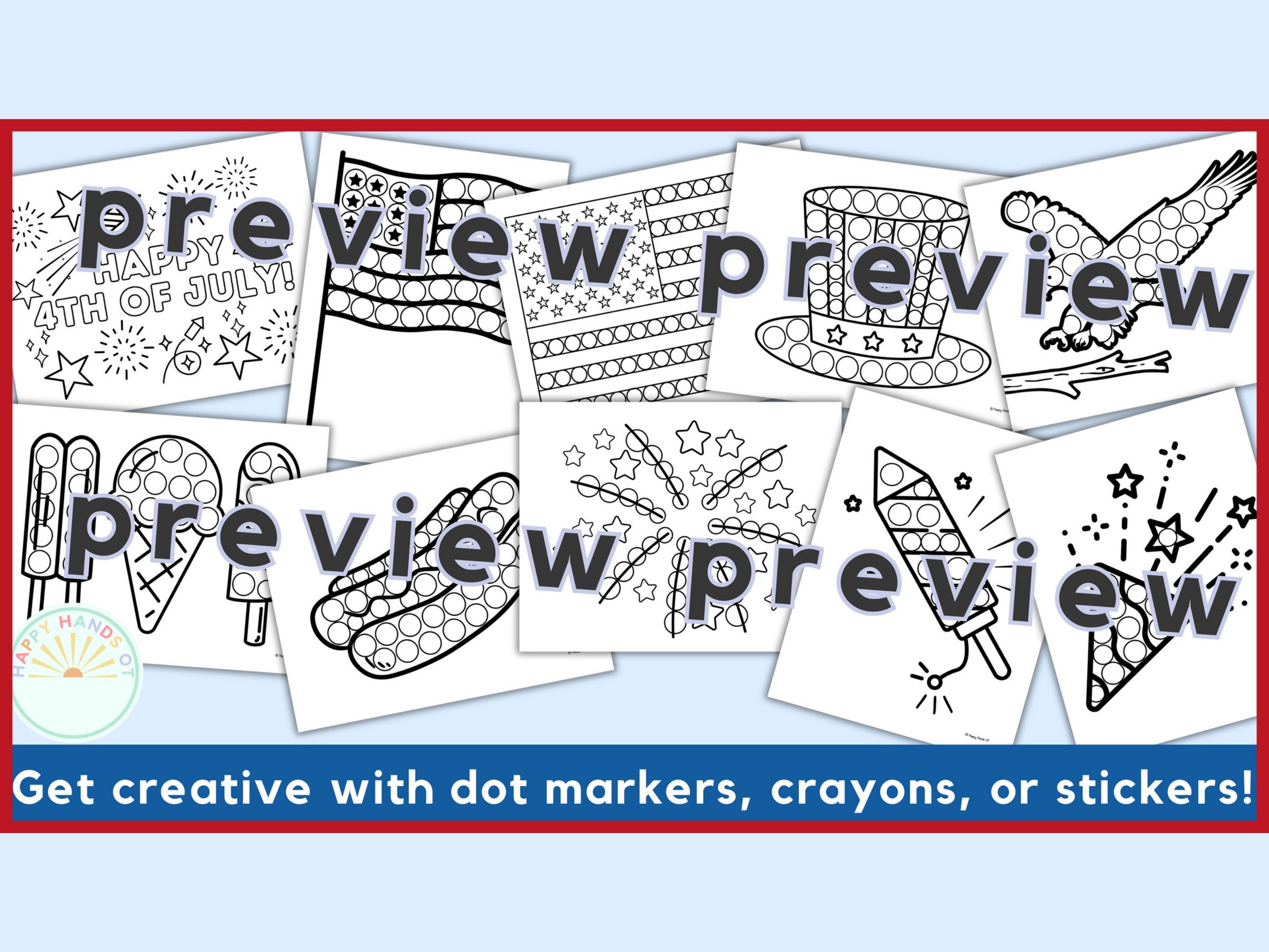 4th of July Coloring Prek Worksheets for Kids Dot Marker Toddler Flag ...