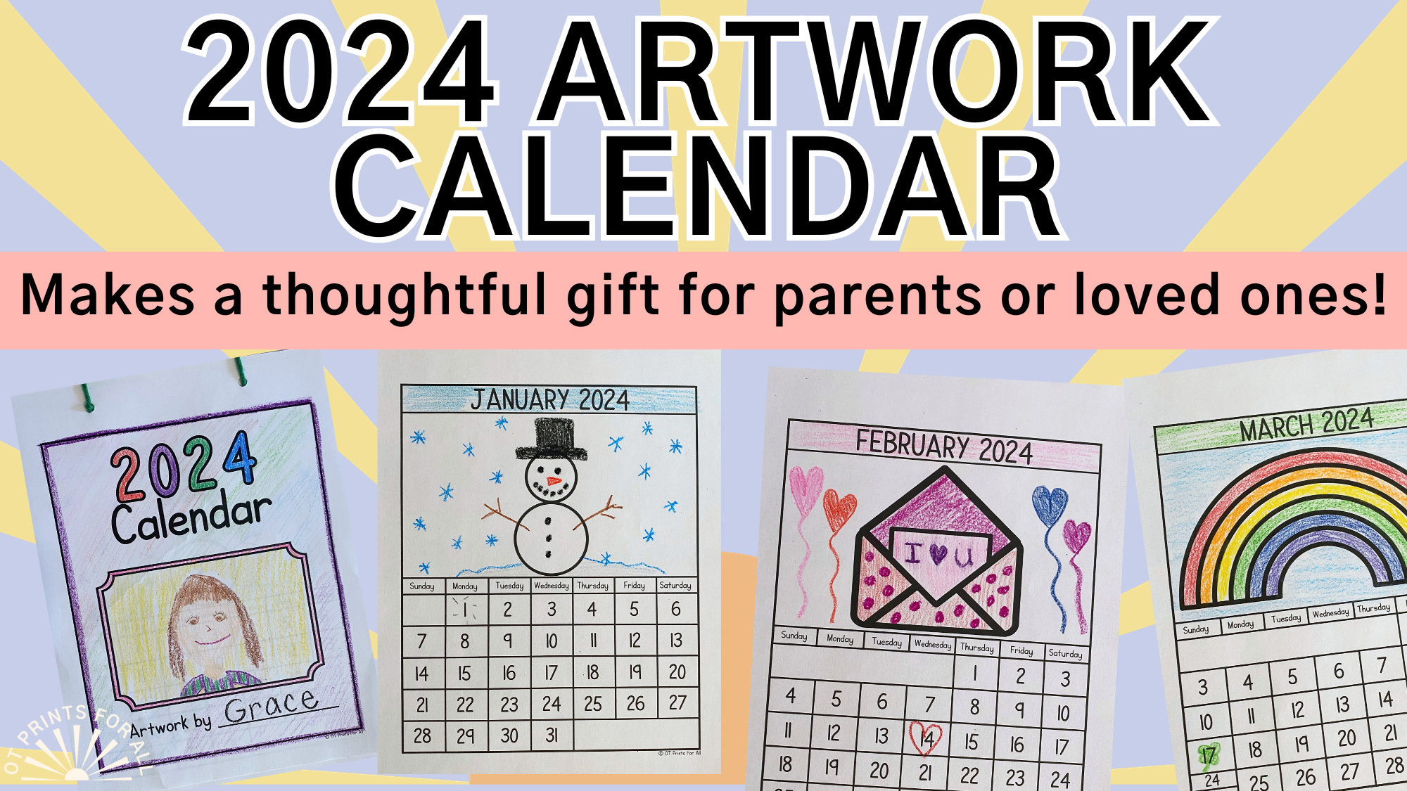 2024 Artwork Calendar for Kids Printable New Years Activities 2024 New ...