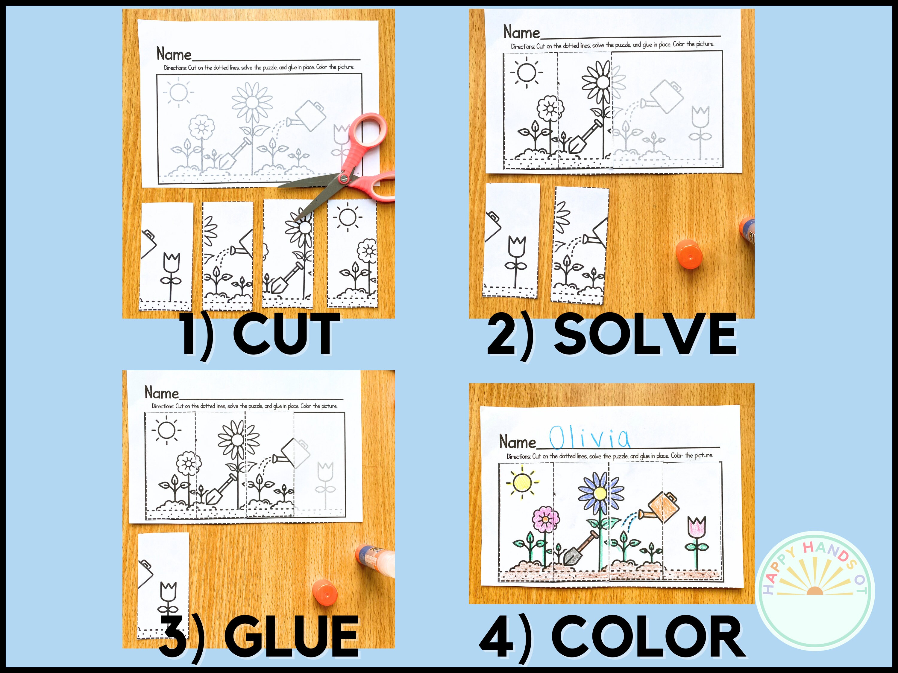 Spring Cut and Paste Puzzles Scissor Skill Preschool Worksheets for ...