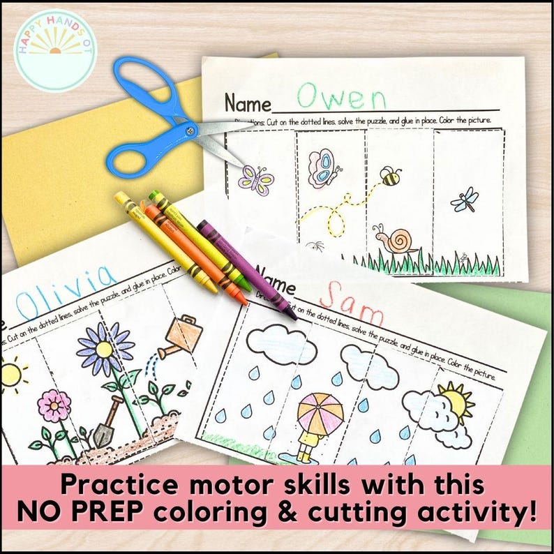 Spring Cut and Paste Puzzles Scissor Skill Preschool Worksheets for ...