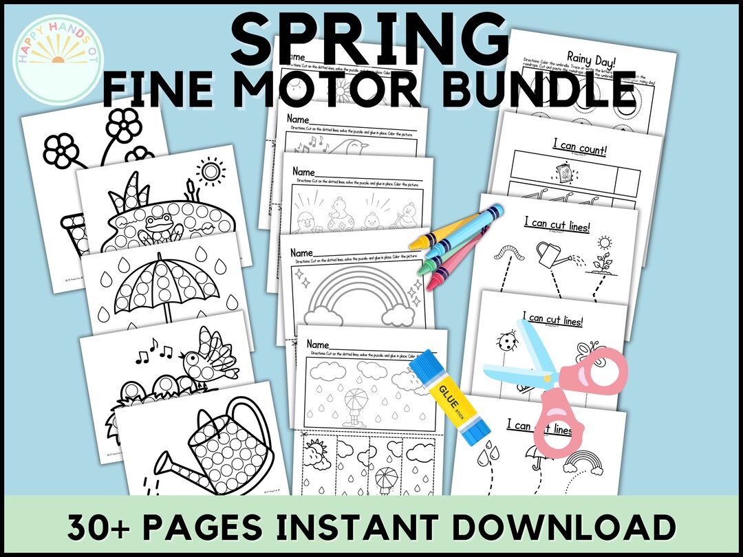 PRINTABLE BUNDLE Spring Dot Art and Cutting Practice Spring Scissor ...