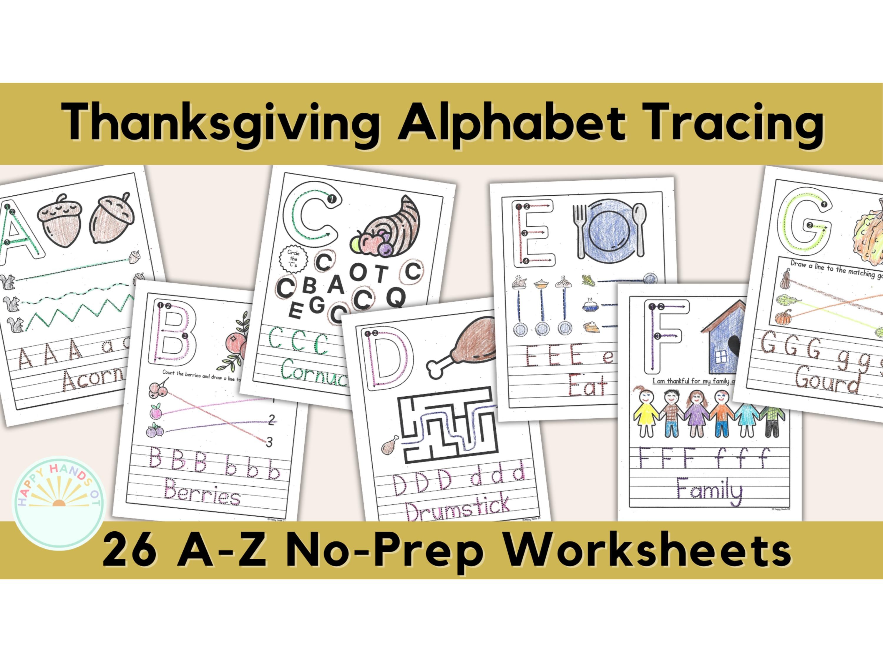 Thanksgiving ABC Tracing Worksheets Letter Tracing Pre K Worksheets ...