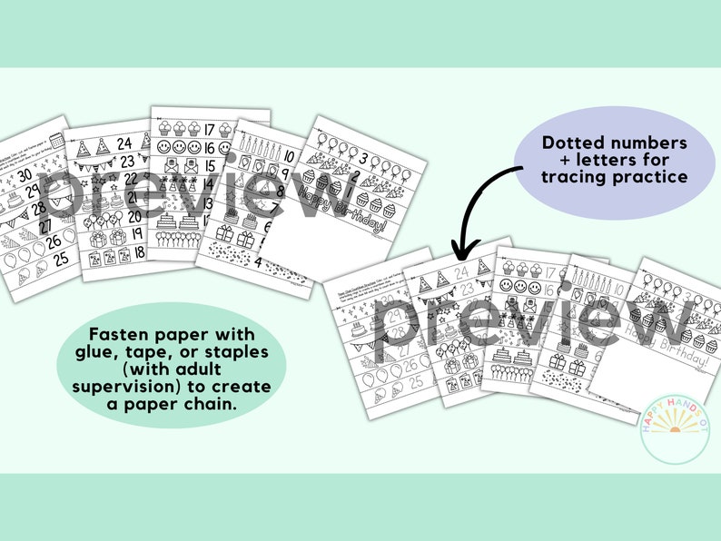 Birthday Countdown Paper Chain Craft Printable Countdown Birthday ...