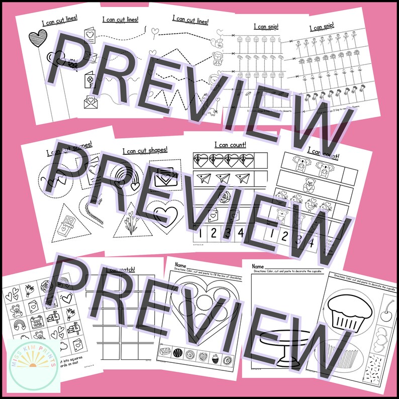 Valentines Day Preschool Worksheets for Kids Scissor Skill Winter ...