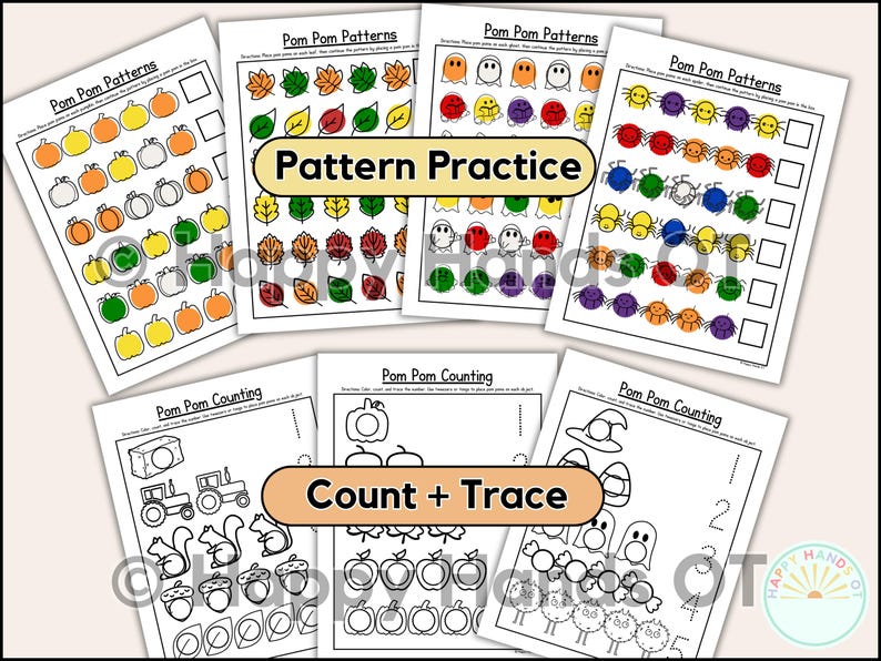 Fall Pom Pom Fine Motor Worksheets Halloween Preschool Centers Autumn ...