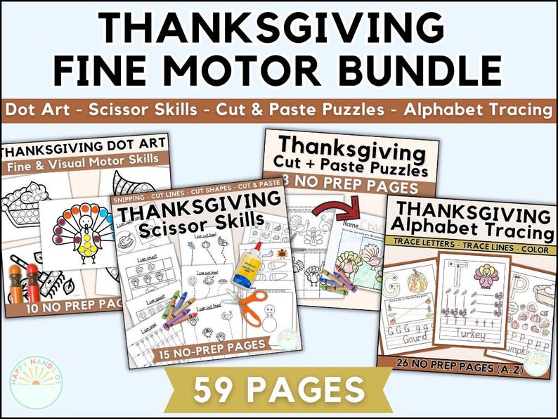 PRINTABLE BUNDLE: Thanksgiving Preschool Fine Motor Scissor Skills ABC ...