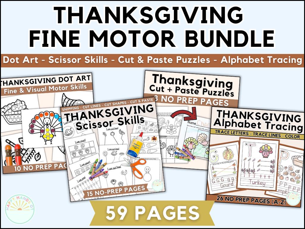 PRINTABLE BUNDLE: Thanksgiving Preschool Fine Motor Scissor Skills ABC ...