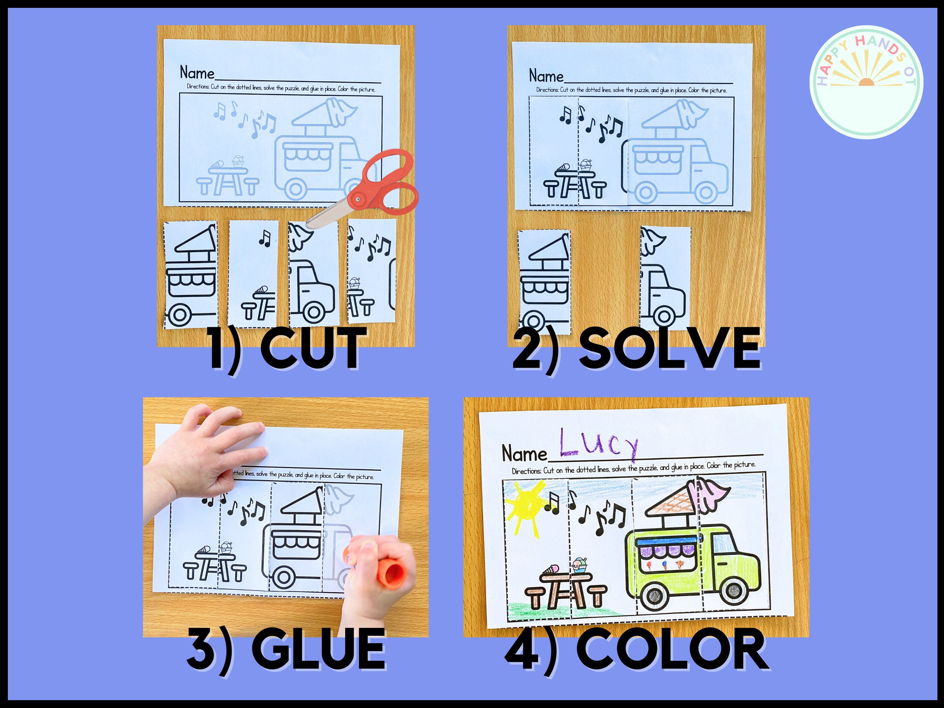 Summer Cut Paste Puzzle Scissor Skill Preschool Worksheets for Kids Pre ...