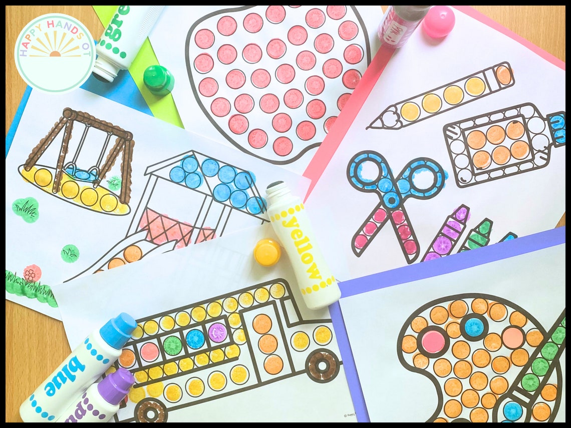 Back to School Coloring Fall Dot Marker First Day of School Coloring ...