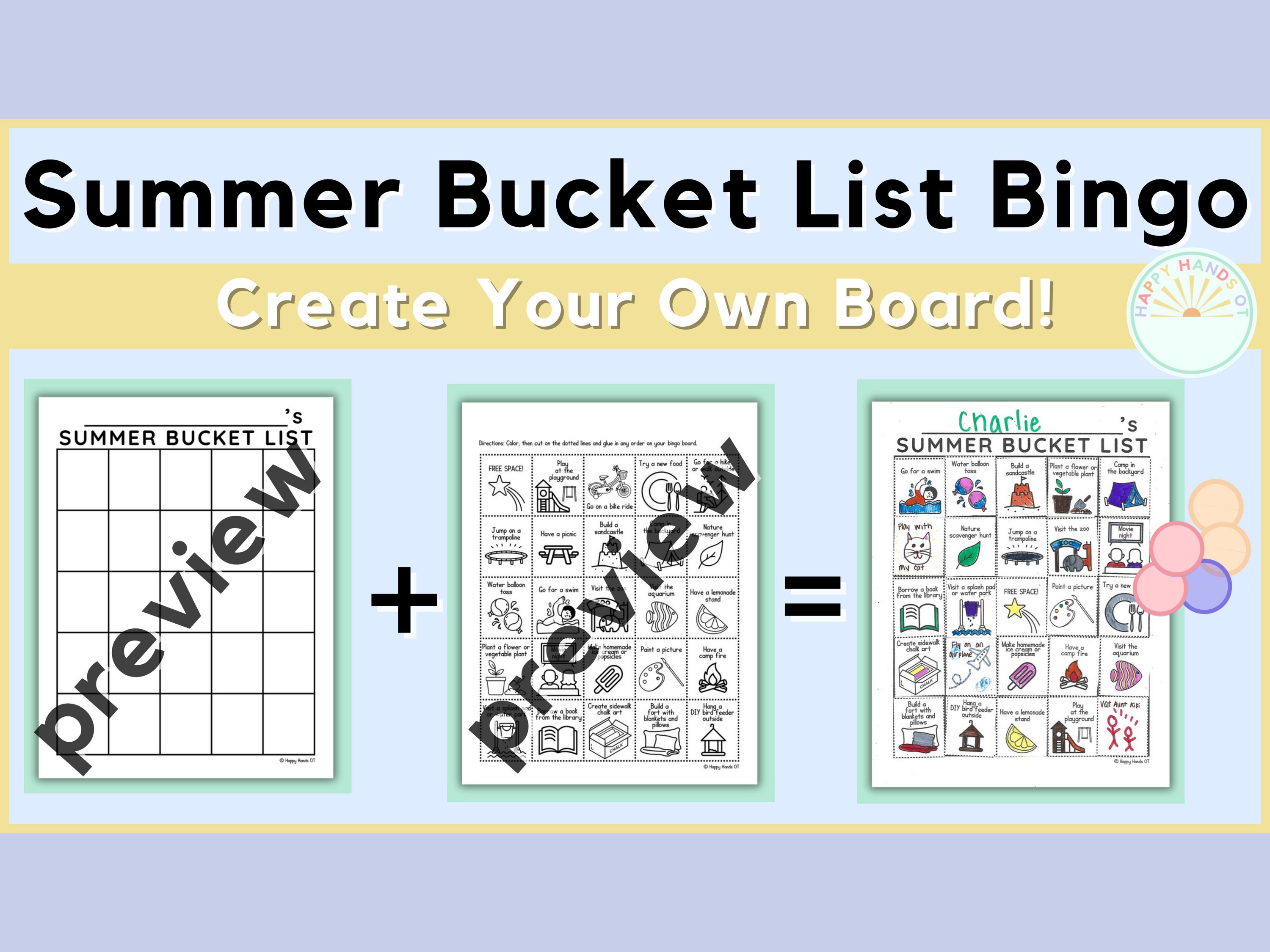 Summer Bingo Bucket List Template Scissor Skill Summer Bucket List ...