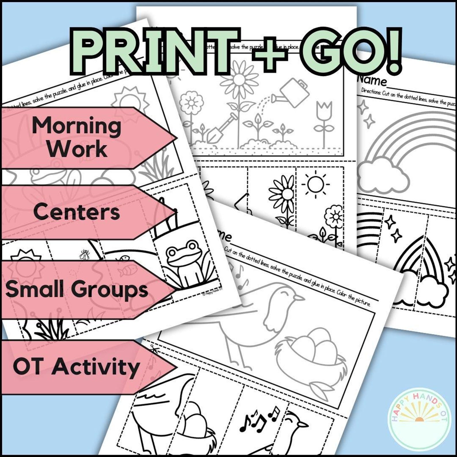 Spring Cut and Paste Puzzles Scissor Skill Preschool Worksheets for ...