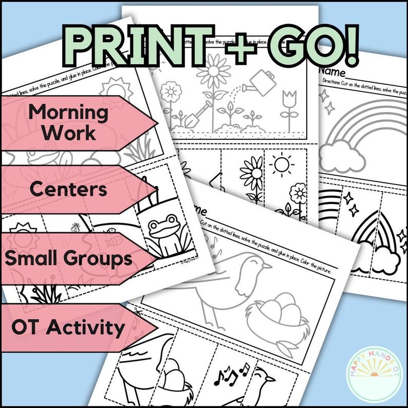 Spring Cut and Paste Puzzles Scissor Skill Preschool Worksheets for ...