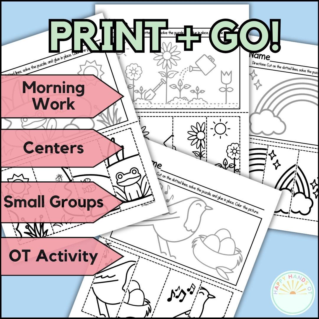 Spring Cut and Paste Puzzles Scissor Skill Preschool Worksheets for ...