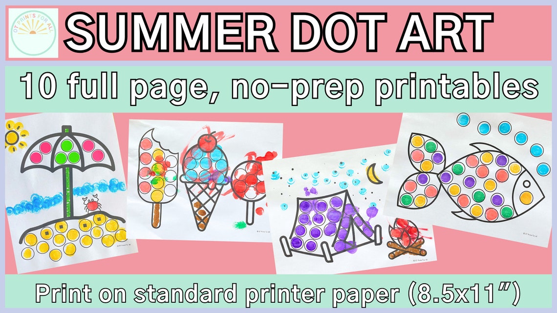 Summer Dot Art Printable Preschool Summer Worksheets for Kids Summer ...