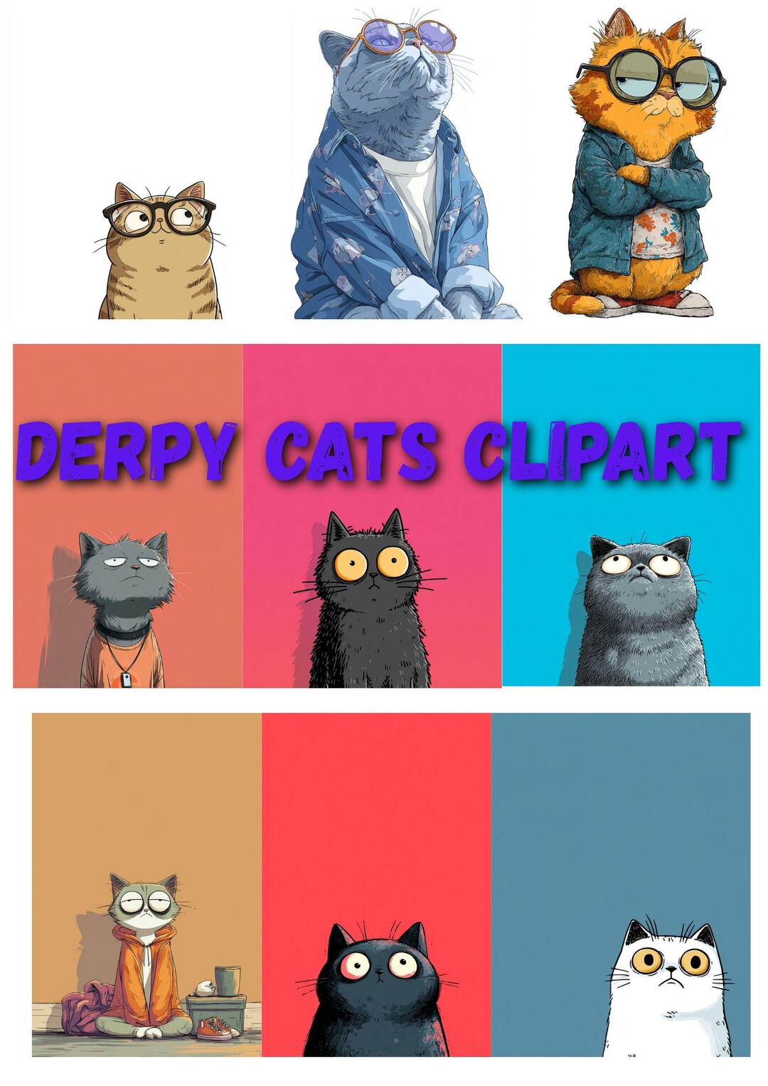 15 Derpy Cartoon Cat Clipart Bundle | Funny Cat Pngs | Cute Weird Cat ...