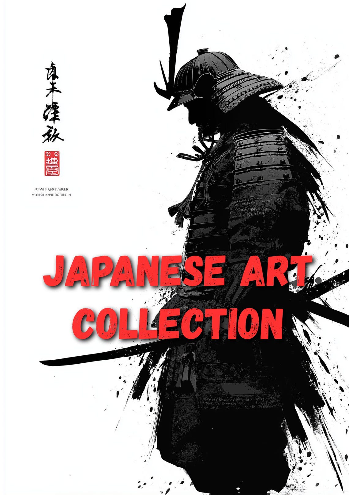 Japanese Samurai & Dragon Wall Art Printable | Ink Brush Stroke Art ...