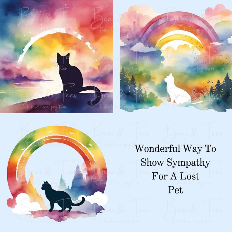 Rainbow Bridge Cat Silhouette Clipart Watercolor Pet Loss Memorial in ...