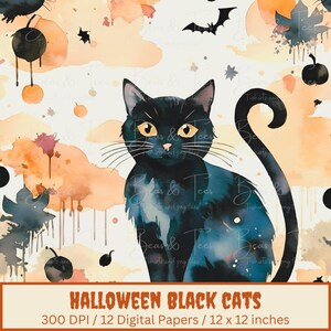 Halloween Black Cat Digital Paper Pack 12 Printable 12x12 Inch Paper ...