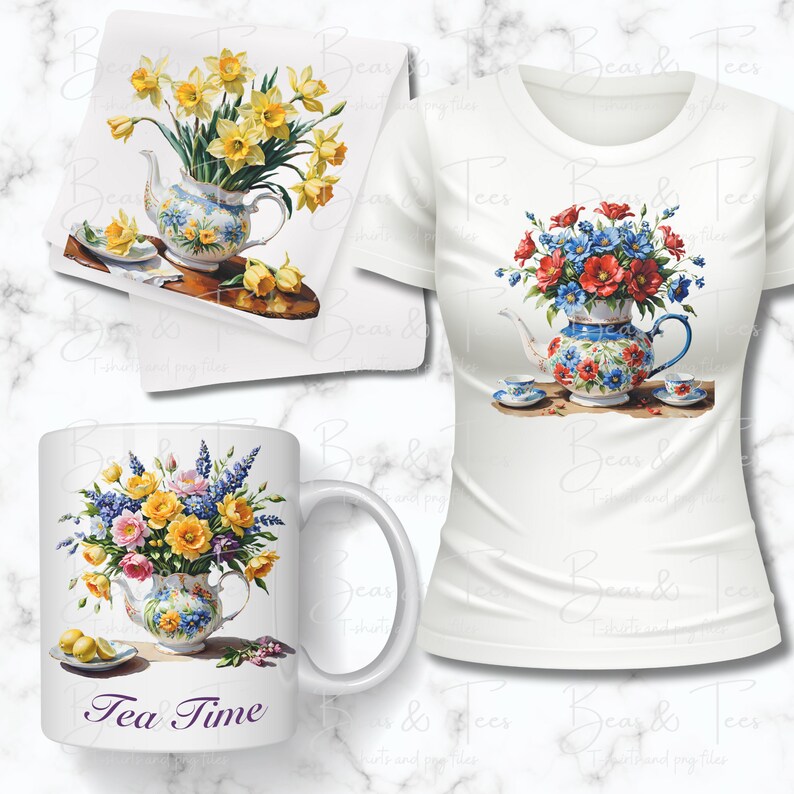 Victorian Teapot Clipart Bundle 2, Printable Vintage Flower Tea Set ...