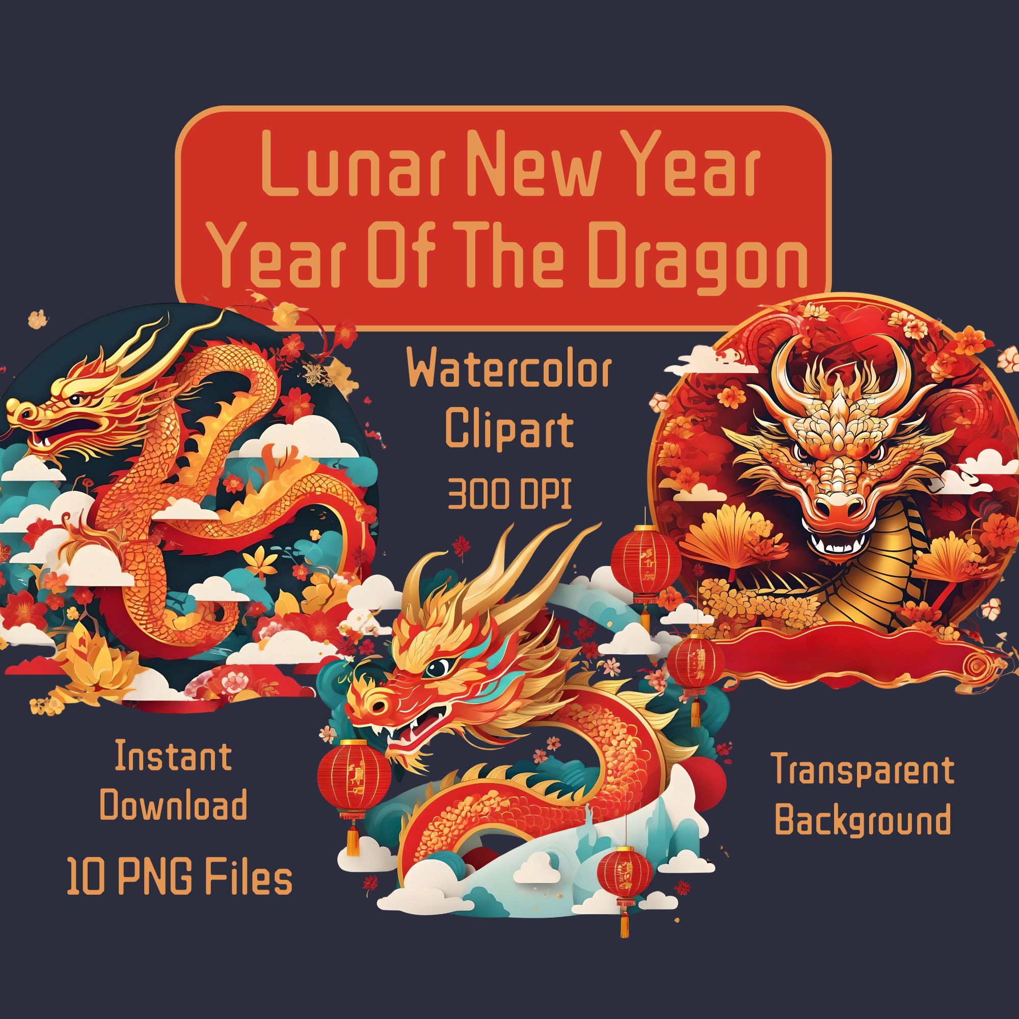 Year of the Dragon Lunar New Year Chinese Zodiac Clipart Bundle ...