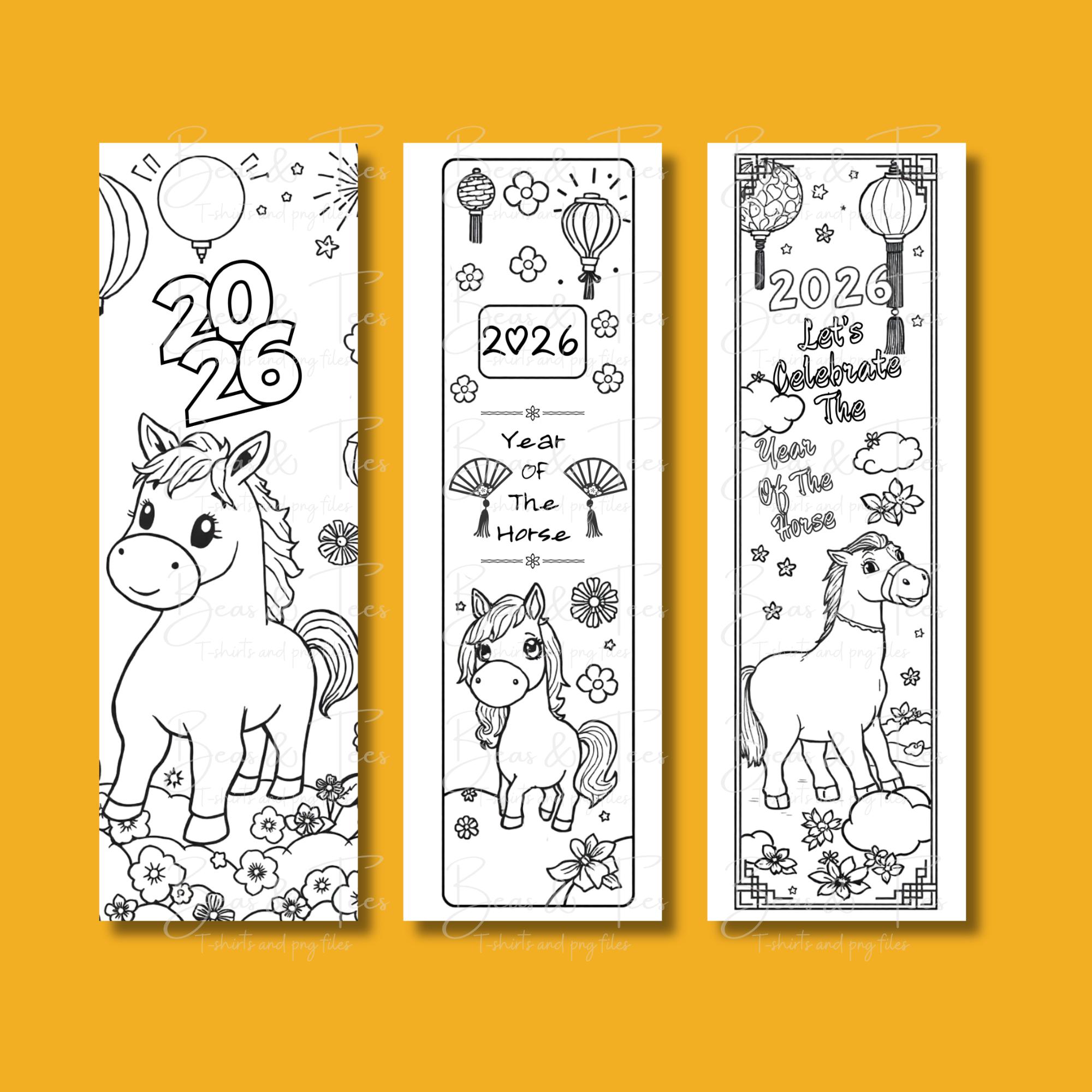 Lunar New Year 2026 Year of the Horse Coloring Bookmarks Chinese Zodiac ...