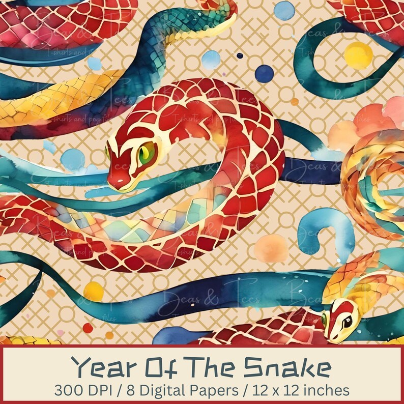 Year of the Snake Digital Paper Chinese Zodiac Animal 12 X 12 Inch ...