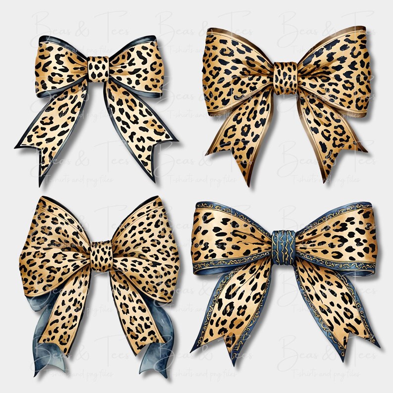 Leopard Print Bow Clipart Watercolor Animal Print Bows Coquette Leopard ...