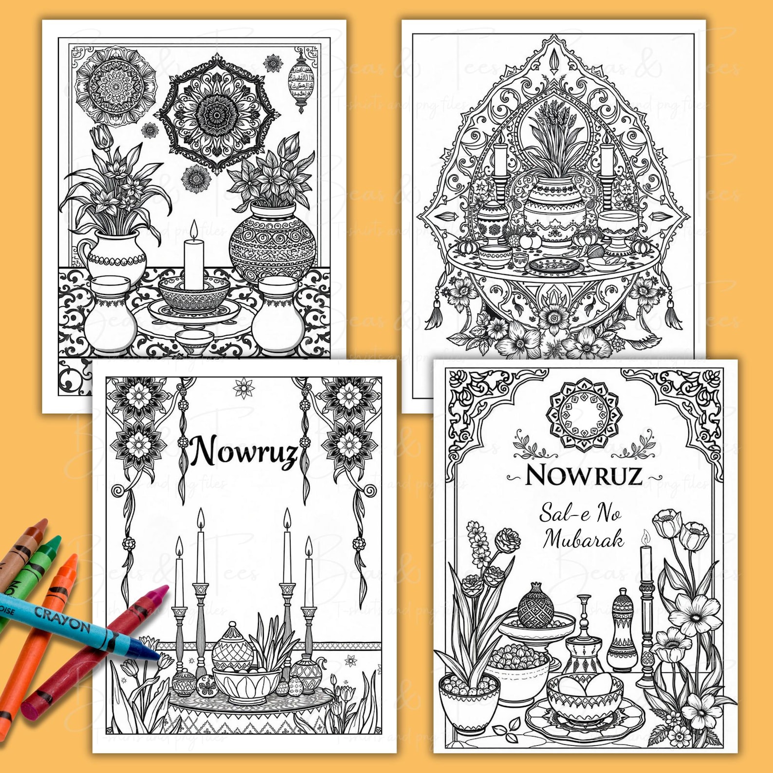 Nowruz Printable Coloring Pages Persian New Year Haft Sin Art Digital ...
