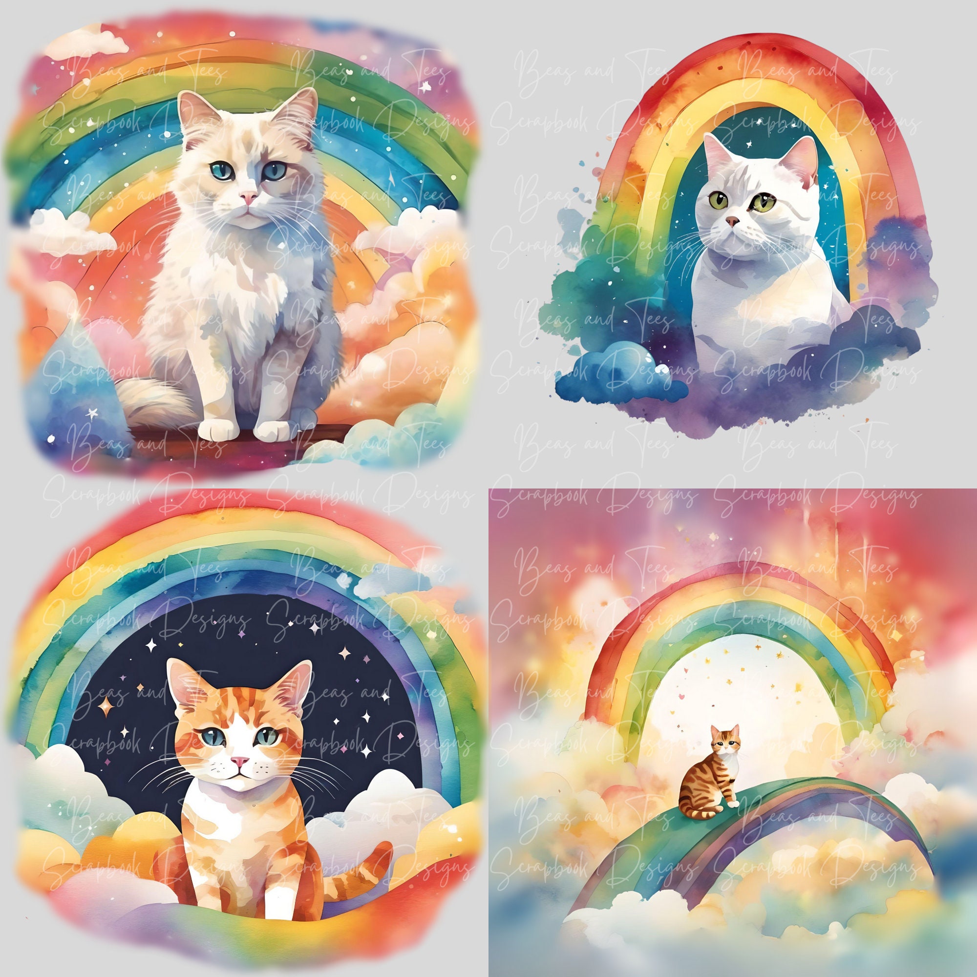 Rainbow Bridge Cat Clipart Bundle, Pet Loss Memorial, in Memory of ...