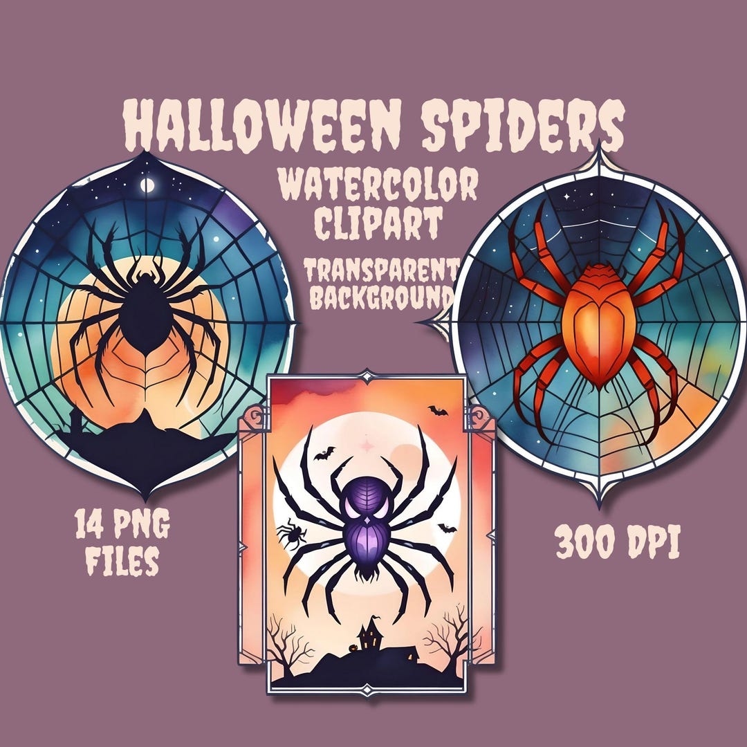 Halloween Spider Clipart Bundle Printable Watercolor Halloween Creepy ...