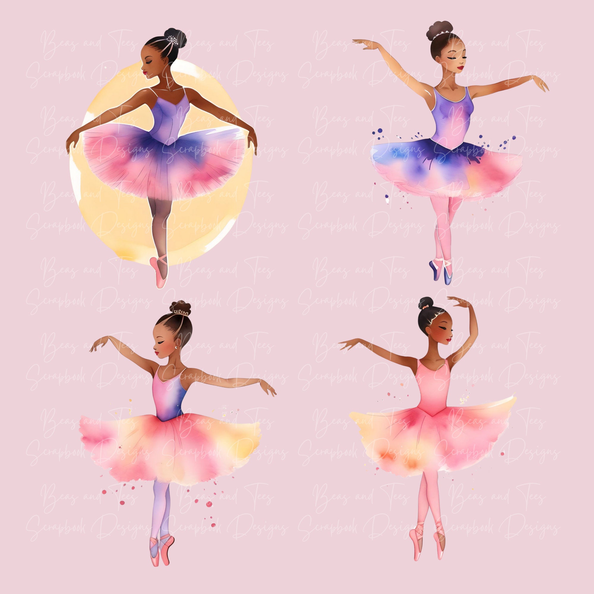 African American Ballerina Clipart Bundle, Printable Watercolor Ballet ...