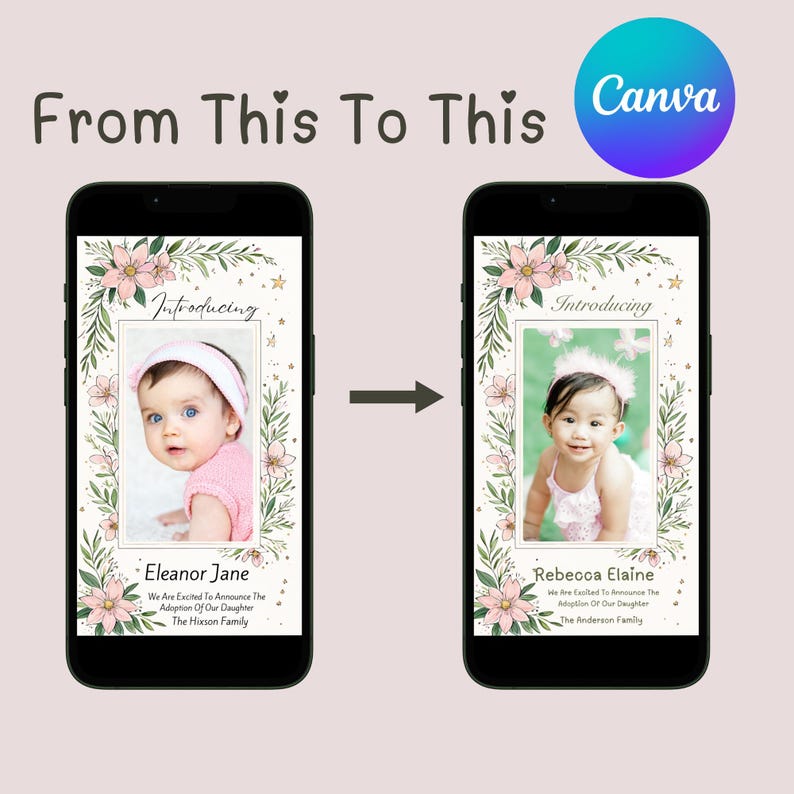 Editable Girl Adoption Announcement Card Customizable Canva Template ...